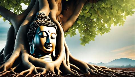 Buddha Head In Tree Roots Premium Ai Generated Image