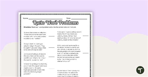Ratio Word Problems Worksheet Teach Starter Worksheets Library