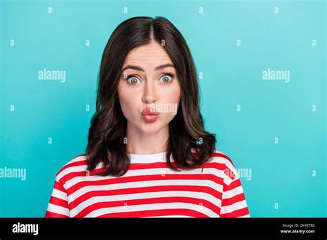 Closeup Photo Of Young Adorable Pretty Cute Woman Wear Striped Shirt