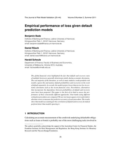 Pdf Empirical Performance Of Loss Given Default Prediction Models