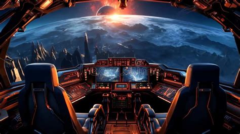 A View Of The Cockpit Of A Spaceship With A View Of A Planet In The