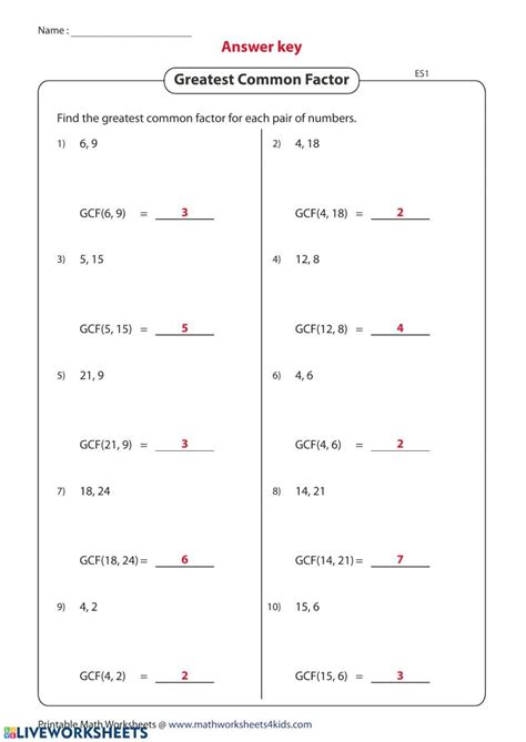 Gcf Practice Worksheet Live Worksheets