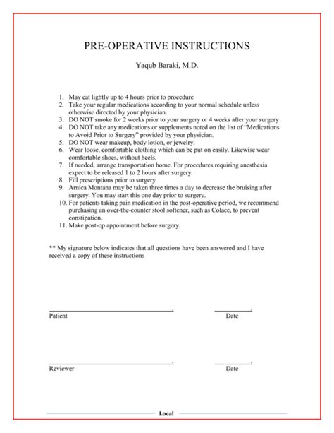 Preoperative Instructions Lansdowne Aesthetic Center