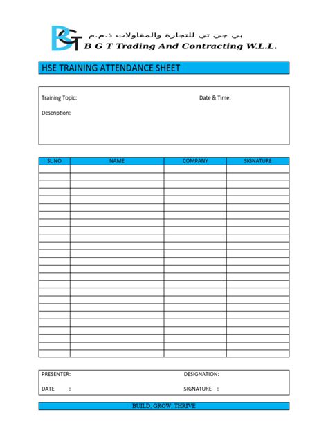 Hse Training Attendance Sheet Pdf Career And Growth Business