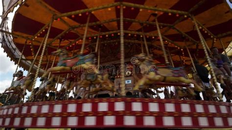 Traditional Steam Powered Carousel On A Cloudy Day At A Steam Rally In