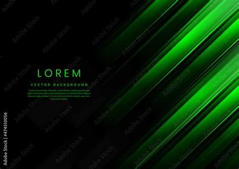 Abstract Green Gradient Geometric Diagonal Overlapping On Black Background With Copy Space For