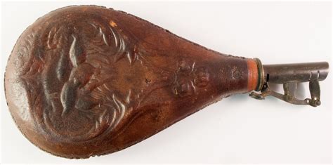 Large Embossed Leather Powder Flask