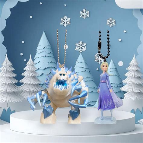 Frozen Marshmallow And Elsa Blue Gown Pvc Keychain Dangler Ornament