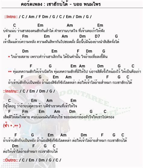 คอร์ดเพลง เซาฮักบ่ได้ บอย พนมไพร เซาฮักบ่ได้ คอร์ดกีต้าร์ คอร์ด ง่ายๆ
