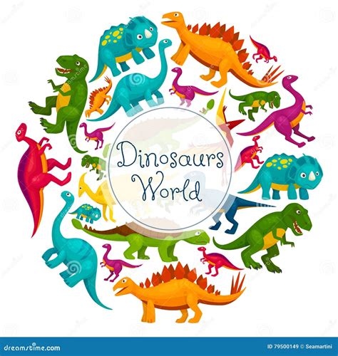 Cartaz Dos Desenhos Animados Do Vetor Do Mundo Dos Dinossauros