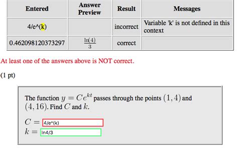 Solved Answer Result Preview Messages Entered Variable K