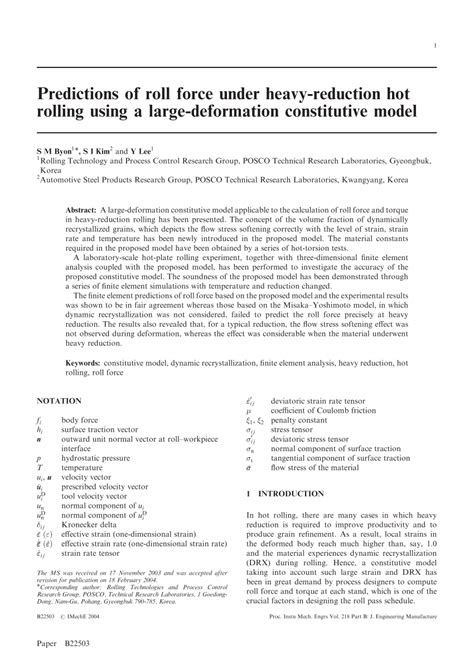 Pdf Predictions Of Roll Force Under Heavy Reduction Hot Rolling Using