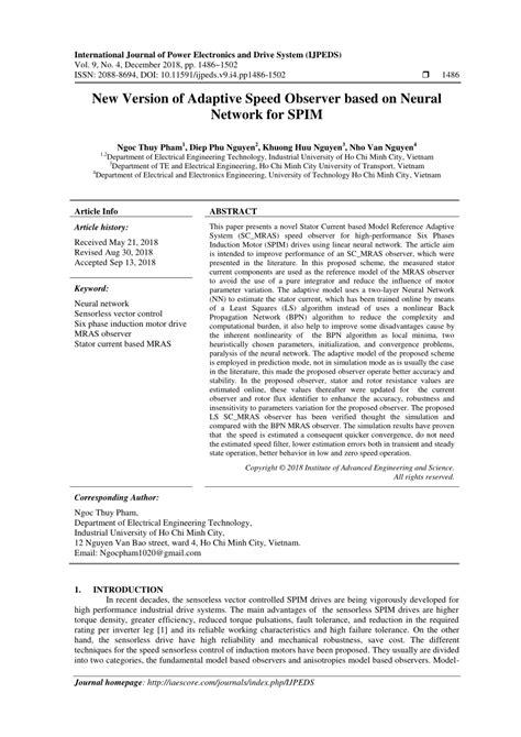 Pdf New Version Of Adaptive Speed Observer Based On Neural Network
