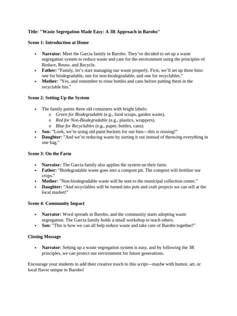 Script Reduce Reuse Recycle Role Playing Pdf