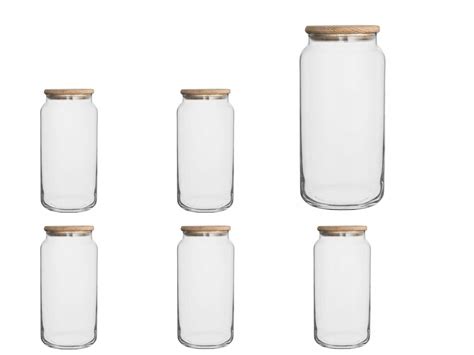 Pojemniki szklane z drewnianą pokrywką Kalle ECO 6x1220 ml TREND GLASS