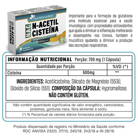 NAC N Acetilcisteina mg Capsulas Flora Nativa Cápsulas Naturais e Orgânicas WBS Capsulas