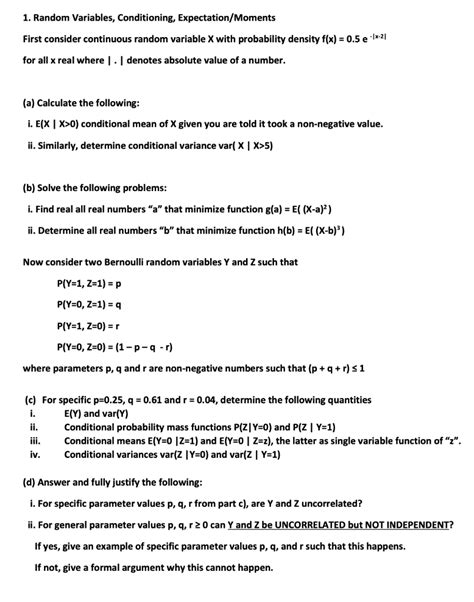 1 Random Variables Conditioning