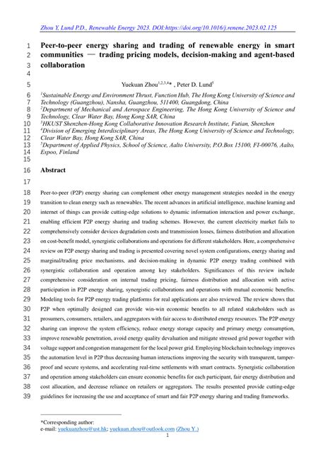 Pdf Peer To Peer Energy Sharing And Trading Of Renewable Energy In Smart Communities ─ Trading