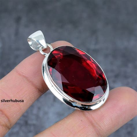 Red Garnet Gemstone Pendant 925 Sterling Silver Handmade Pendant