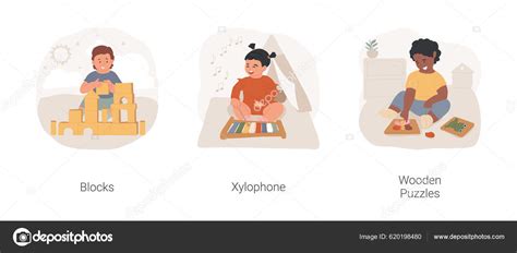 애들러 게임은 일러스트 분리하였다 아이들은 럭으로 타워를 아이들은 장난감을 가지고 스톡 벡터 ©vector Juice 620198480