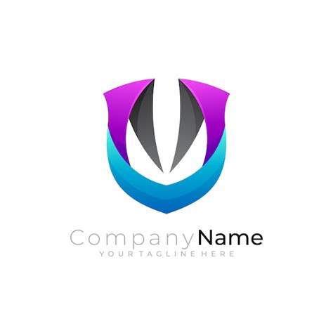 심플한 쉴드 로고와 3d 화려한 디자인의 모던한 스타일 프리미엄 벡터