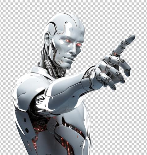 투명 한 배경에 고립 된 손으로 가리키는 Ai 안드로이드 프리미엄 Psd 파일