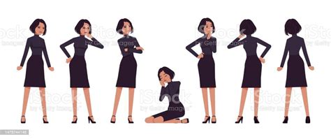 비즈니스 여성 전문 레이디 세트 갈색 머리 소녀 부정적인 감정 교사 교육 관련 직업에 대한 스톡 벡터 아트 및 기타 이미지