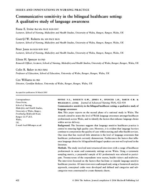 Pdf Communicative Sensitivity In The Bilingual Healthcare Setting A