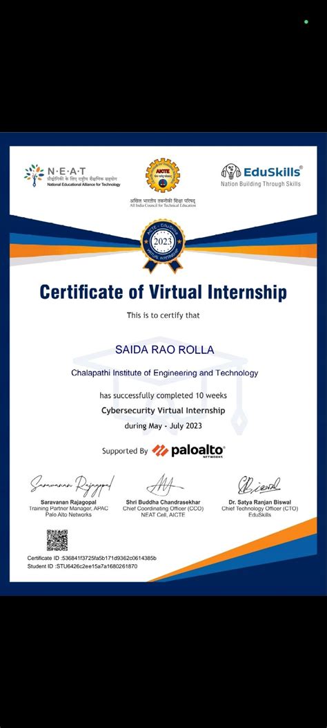 Saida Rao Rolla On Linkedin Aicteinternship Aicte Paloaltonetworks