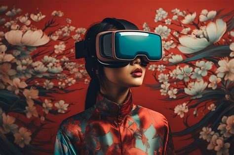 Premium Ai Image Virtual Reality Interaction Headset By Asian Beautiful Young Female