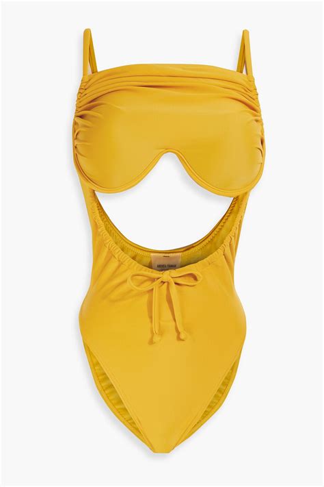 Buy Andrea Iyamah Tiaca Cutout Ruched Underwired Swimsuit Yellow Xs