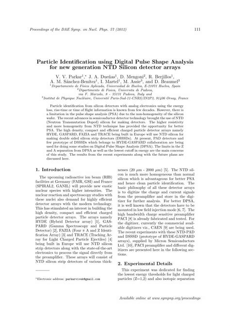 Pdf Particle Identi Cation Using Digital Pulse Shape Analysis Dokumentips