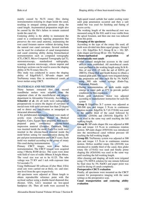 Solution Evaluation Of The Shaping Ability Of Edgefile X 7 Xp Endo