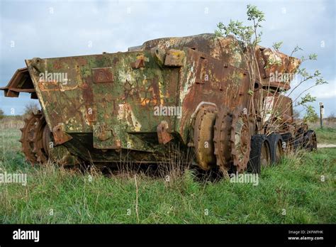 Rust Covered Carcass Of An Abandoned Wrecked Rusting British Centurion