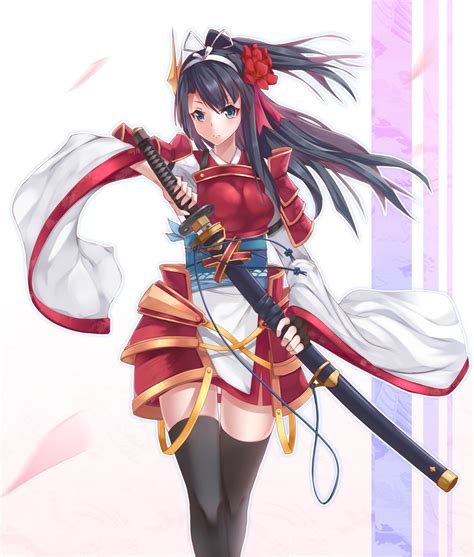Wallpaper Illustration Long Hair Anime Girls Stockings Katana