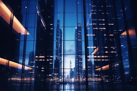 Blue Glass Wall Of Skycrapper Urban Abstract Background Premium Ai