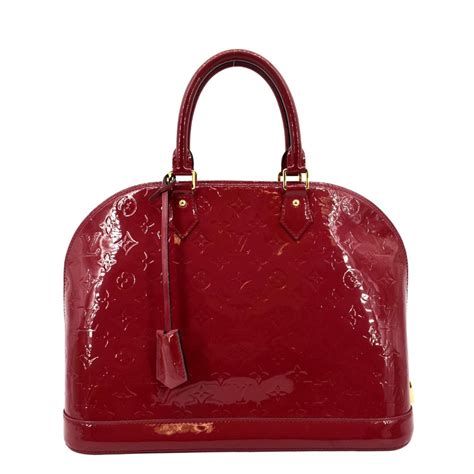 Louis Vuitton Alma Gm Monogram Vernis Leather Satchel Bag Red