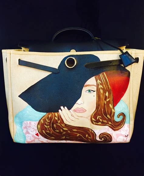 Hand Painted Hermes Herbag By Artist Love Marie Aka Heart Evangelista
