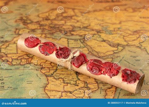 Ancient Scroll With Seven Seals On An Old World Map Stock Image Image