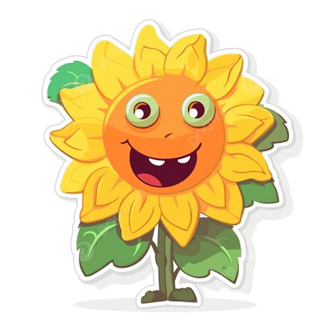 만화 일러스트 해바라기 스티커 디자인 클립 아트 벡터 고립 된 만화 인쇄 해바라기와 스티커 디자인 상표 만화 일러스트 Png 일러스트 및 벡터 에 대한 무료 다운로드