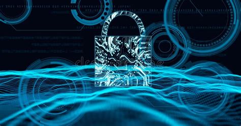 Composition Of Network Of Connections With Online Security Padlocks Waves And Scopes Stock