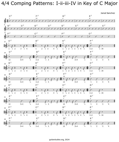 44 Comping Patterns I Ii Iii Iv In Key Of C Major Sheet Music For