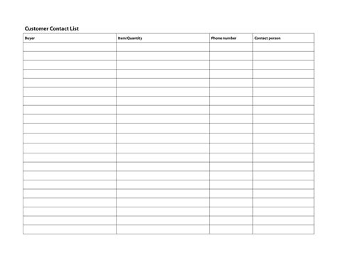 Contact List Template Free Printable
