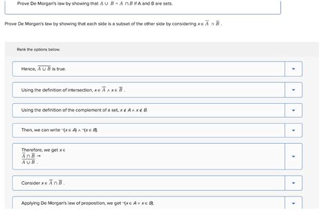 Solved Prove De Morgans Law By Showing That Au B A N B If