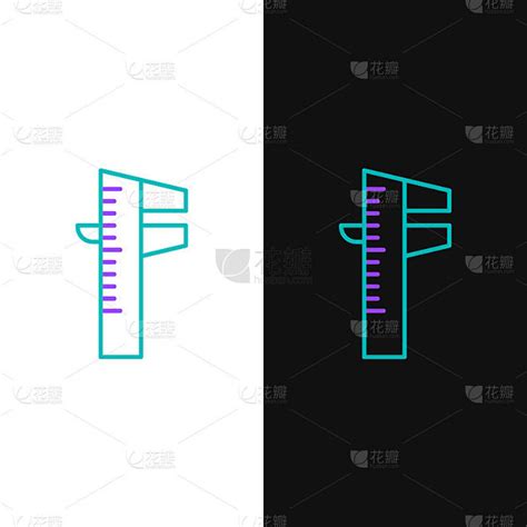 线条卡尺或卡尺和比例图标孤立在黑白背景上。精密测量工具。色彩斑斓的轮廓的概念。向量