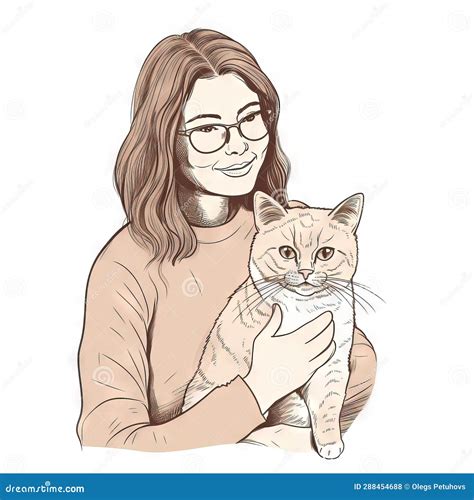 A Drawing Of A Woman Holding A Cat In Her Arms And Smiling At The