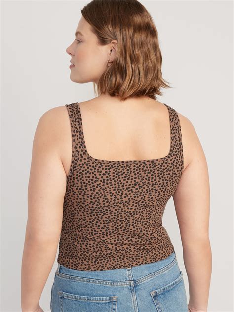 Fitted Printed Square Neck Ultra Crop Rib Knit Tank Top Old Navy