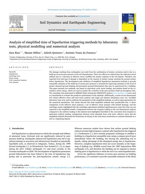 Pdf Analysis Of Simplified Time Of Liquefaction Triggering Methods By Laboratory Tests