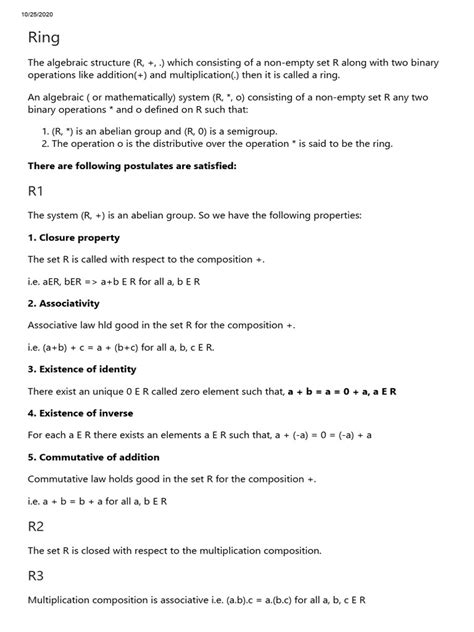 Rings And Types Of Rings Discrete Mathematics Pdf Ring Mathematics Group Mathematics