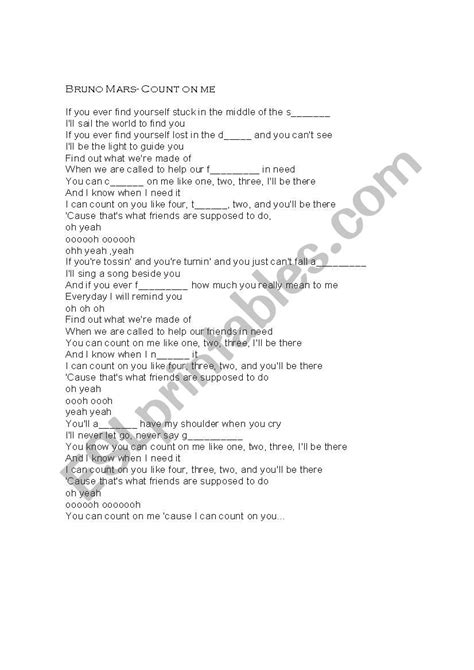 Bruno Mars Song ESL Worksheet By Mariela